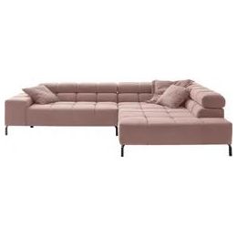 Ecksofa Inosign "Ancona New, wahlweise motorische Sitztiefenverstellung, auch Cord" Sofas Gr. Cord, Recamiere rechts, mit motorischer Sitztiefenverstellung, rosa (rosé) Ecksofa feine Steppung, mit Kopfteilverstellung, 3 Zierkissen, L-Form