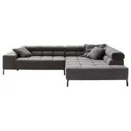 Ecksofa Inosign "Ancona New, wahlweise motorische Sitztiefenverstellung, auch Cord" Sofas Gr. Cord, Recamiere rechts, mit motorischer Sitztiefenverstellung, schwarz (dunkelgrau) Ecksofa feine Steppung, mit Kopfteilverstellung, 3 Zierkissen, L-Form