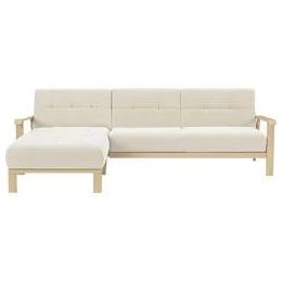 Sit & More Ecksofa SIT & MORE "Billund L-Form" Sofas Gr. B/H/T: 264cm x 88cm x 183cm, Luxus-Microfaser ALTARA NUBUCK, Recamiere links, mit Schlaffunktion, beige (elfenbein) Armlehnen aus Buchenholz in natur, verschiedene Bezüge und Farben