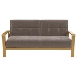 Sit & More 2,5-Sitzer SIT & MORE "Billund" Sofas Gr. B/H/T: 169cm x 88cm x 106cm, Luxus-Microfaser Vintageoptik, ohne Schlaffunktion, grau (taupe) Armlehnen aus eichefarbigem Buchenholz, verschiedene Bezüge und Farben