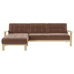 Sit & More Ecksofa SIT & MORE "Billund L-Form" Sofas Gr. B/H/T: 264cm x 88cm x 183cm, Luxus-Microfaser Vintageoptik, Recamiere links, mit Schlaffunktion, braun (nougat) Armlehnen aus Buchenholz in natur, verschiedene Bezüge und Farben