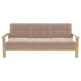 Sit & More 3-Sitzer SIT & MORE "Billund" Sofas Gr. B/H/T: 199cm x 88cm x 106cm, Luxus-Microfaser Vintageoptik, ohne Schlaffunktion, beige Armlehnen aus Buchenholz in natur, verschiedene Bezüge und Farben