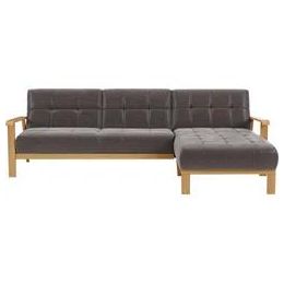 Sit & More Ecksofa SIT & MORE "Billund L-Form" Sofas Gr. B/H/T: 264cm x 88cm x 183cm, Luxus-Microfaser Vintageoptik, Recamiere rechts, mit Schlaffunktion, grau (anthrazit) Armlehnen aus eichefarbigem Buchenholz, verschiedene Bezüge und Farben