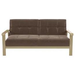 Sit & More 2,5-Sitzer SIT & MORE "Billund" Sofas Gr. B/H/T: 169cm x 88cm x 106cm, Luxus-Microfaser Vintageoptik, ohne Schlaffunktion, braun (nougat) Armlehnen aus Buchenholz in natur, verschiedene Bezüge und Farben