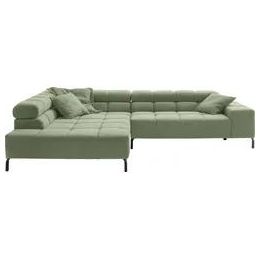 Ecksofa Inosign "Ancona New, wahlweise motorische Sitztiefenverstellung, auch Cord" Sofas Gr. Cord, Recamiere links, ohne Sitztiefenverstellung, grün (oliv) Ecksofa feine Steppung, mit Kopfteilverstellung, 3 Zierkissen, L-Form