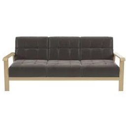 Sit & More 3-Sitzer SIT & MORE "Billund" Sofas Gr. B/H/T: 199cm x 88cm x 106cm, Luxus-Microfaser Vintageoptik, mit Schlaffunktion, grau (anthrazit) Armlehnen aus Buchenholz in natur, verschiedene Bezüge und Farben