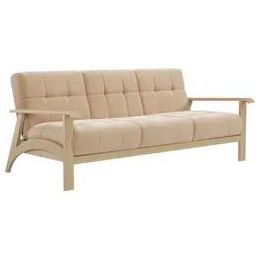 Sit & More 3-Sitzer SIT & MORE "Billund" Sofas Gr. B/H/T: 199cm x 88cm x 106cm, Luxus-Microfaser ALTARA NUBUCK, mit Schlaffunktion, braun (macciato) Armlehnen aus Buchenholz in natur, verschiedene Bezüge und Farben