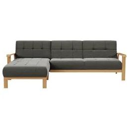 Sit & More Ecksofa SIT & MORE "Billund L-Form" Sofas Gr. B/H/T: 264cm x 88cm x 183cm, Microfaser, Recamiere links, mit Schlaffunktion, braun (schlamm) Armlehnen aus eichefarbigem Buchenholz, verschiedene Bezüge und Farben