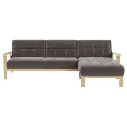 Sit & More Ecksofa SIT & MORE "Billund L-Form" Sofas Gr. B/H/T: 264cm x 88cm x 183cm, Luxus-Microfaser Vintageoptik, Recamiere rechts, mit Schlaffunktion, grau (anthrazit) Armlehnen aus Buchenholz in natur, verschiedene Bezüge und Farben