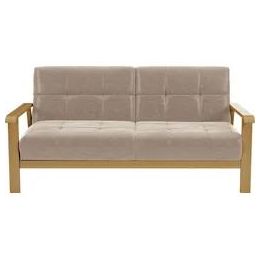 Sit & More 2,5-Sitzer SIT & MORE "Billund" Sofas Gr. B/H/T: 169cm x 88cm x 106cm, Luxus-Microfaser Vintageoptik, ohne Schlaffunktion, beige Armlehnen aus eichefarbigem Buchenholz, verschiedene Bezüge und Farben