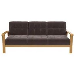 Sit & More 3-Sitzer SIT & MORE "Billund" Sofas Gr. B/H/T: 199cm x 88cm x 106cm, Luxus-Microfaser Vintageoptik, mit Schlaffunktion, braun Armlehnen aus eichefarbigem Buchenholz, verschiedene Bezüge und Farben