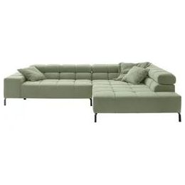 Ecksofa Inosign "Ancona New, wahlweise motorische Sitztiefenverstellung, auch Cord" Sofas Gr. Cord, Recamiere rechts, mit motorischer Sitztiefenverstellung, grün (oliv) Ecksofa feine Steppung, mit Kopfteilverstellung, 3 Zierkissen, L-Form