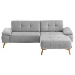 Ecksofa exxpo - SOFA FASHION "Sassari, bequem und komfortabel, moderner Webstoffbezug, L-Form" Sofas Gr. B/H/T: 241cm x 81cm x 168cm, Webstoff, Recamiere rechts, grau (light grey) skandinavisches Design, Steppung im Sitz, bequeme Armlehnen, Holzfüße