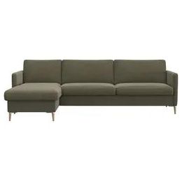 Ecksofa FLEXLUX "Fiore, super Sitzkomfort durch Kaltschaum im Sitz, L-Form" Sofas Gr. B/H/T: 247cm x 85cm x 92cm, Material, grün (moss green) schmale Armlehnen, Füße Alu+ Eiche