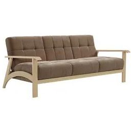 Sit & More 3-Sitzer SIT & MORE "Billund" Sofas Gr. B/H/T: 199cm x 88cm x 106cm, Luxus-Microfaser ALTARA NUBUCK, mit Schlaffunktion, braun (chocco) Armlehnen aus Buchenholz in natur, verschiedene Bezüge und Farben