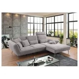 Ecksofa SET ONE BY Musterring "SO 4500, Füße chromfarben, inkl Schwenkrückenfunktion, Cord, L-Form" Sofas Gr. B/H/T: 304cm x 90cm x 190cm, Breitcord, Recamiere rechts, mit Schwenkrückenfunktion-ohne Armteilverstellung-ohne Rückenneigung-ohne Kopfstütze, grau (hellgrau) wahlweise mit KopfstützeArmteilverstellungRückenneigung