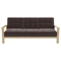 Sit & More 3-Sitzer SIT & MORE "Billund" Sofas Gr. B/H/T: 199cm x 88cm x 106cm, Luxus-Microfaser Vintageoptik, ohne Schlaffunktion, braun Armlehnen aus Buchenholz in natur, verschiedene Bezüge und Farben