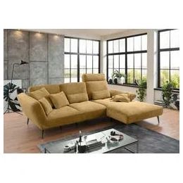 Ecksofa SET ONE BY Musterring "SO 4500, Füße schwarz matt, inkl Schwenkrückenfunktion, Cord, L-Form" Sofas Gr. B/H/T: 304cm x 90cm x 190cm, Breitcord, Recamiere rechts, mit Schwenkrückenfunktion-mit Armteilverstellung-mit Rückenneigung-mit Kopfstütze, gelb (mustard) wahlweise mit KopfstützeArmteilverstellungRückenneigung