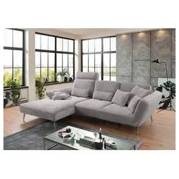 Ecksofa SET ONE BY Musterring "SO 4500, Füße chromfarben, inkl Schwenkrückenfunktion, Cord, L-Form" Sofas Gr. B/H/T: 304cm x 90cm x 190cm, Breitcord, Recamiere links, mit Schwenkrückenfunktion-ohne Armteilverstellung-ohne Rückenneigung-ohne Kopfstütze, grau (hellgrau) wahlweise mit KopfstützeArmteilverstellungRückenneigung