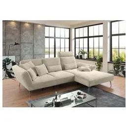 Ecksofa SET ONE BY Musterring "SO 4500, Füße chromfarben, inkl Schwenkrückenfunktion, Cord, L-Form" Sofas Gr. B/H/T: 304cm x 90cm x 190cm, Breitcord, Recamiere rechts, mit Schwenkrückenfunktion-ohne Armteilverstellung-ohne Rückenneigung-ohne Kopfstütze, beige (creme) wahlweise mit KopfstützeArmteilverstellungRückenneigung