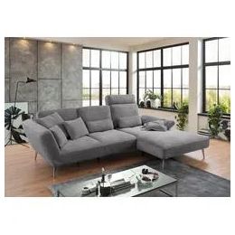 Ecksofa SET ONE BY Musterring "SO 4500, Füße chromfarben, inkl Schwenkrückenfunktion, Cord, L-Form" Sofas Gr. B/H/T: 304cm x 90cm x 190cm, Breitcord, Recamiere rechts, mit Schwenkrückenfunktion-ohne Armteilverstellung-ohne Rückenneigung-ohne Kopfstütze, grau wahlweise mit KopfstützeArmteilverstellungRückenneigung