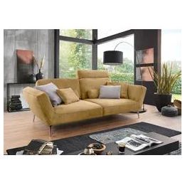 Big-Sofa SET ONE BY Musterring "SO 4500" Sofas Gr. B/H/T: 260cm x 90cm x 125cm, Breitcord, ohne Kopfstütze, gelb (mustard) Füße in zwei Farben, wahlweise mit Kopftütze, Breite 260cm