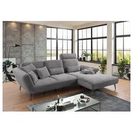 Ecksofa SET ONE BY Musterring "SO 4500, Füße schwarz matt, inkl Schwenkrückenfunktion, Cord, L-Form" Sofas Gr. B/H/T: 304cm x 90cm x 190cm, Breitcord, Recamiere rechts, mit Schwenkrückenfunktion-mit Armteilverstellung-mit Rückenneigung-mit Kopfstütze, grau wahlweise mit KopfstützeArmteilverstellungRückenneigung