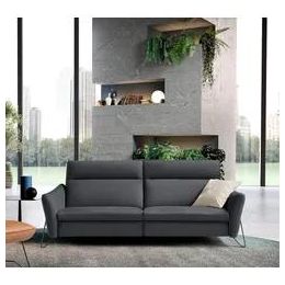 2-Sitzer Egoitaliano "Gaia, modern, elegant und super komfortabel mit hoher Rückenlehne" Sofas Gr. B/H/T: 220cm x 96cm x 93cm, Leder BACIO, grau (smoke) erstklassiger Sitzkomfort, Inkl. 2 Relaxfunktionen, mit Designfuß