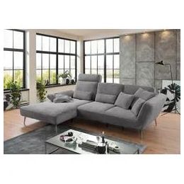 Ecksofa SET ONE BY Musterring "SO 4500, Füße chromfarben, inkl Schwenkrückenfunktion, Cord, L-Form" Sofas Gr. B/H/T: 304cm x 90cm x 190cm, Breitcord, Recamiere links, mit Schwenkrückenfunktion-ohne Armteilverstellung-ohne Rückenneigung-ohne Kopfstütze, grau wahlweise mit KopfstützeArmteilverstellungRückenneigung