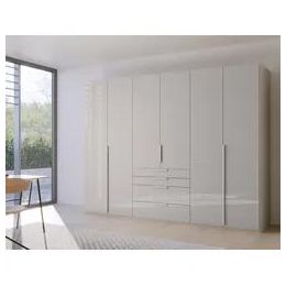 Drehtürenschrank Rauch "Purisma" Schränke Gr. B/H/T: 301cm x 223cm x 60cm, 6 St., grau (seidengrau/glas seidengrau) mit Glasfront, Schubladen und umfangreichem Zubehör, Soft-Close