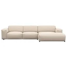 Ecksofa FLEXLUX "Lucera bequem und komfortabel durch hochwertigen Sitzaufbau, L-Form" Sofas Gr. B/H/T: 319cm x 73cm x 171cm, Echtleder, Chaiselongue rechts, weiß (warm weiß) modern & anschmiegsam, Kaltschaum, Stahl-Wellenunterfederung