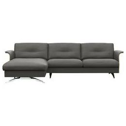 Ecksofa FLEXLUX "Glow, super bequem durch hochwertigem Sitzaufbau mit Federkern, L-Form" Sofas Gr. B/H/T: 273cm x 81cm x 158cm, Echtleder, Chaiselongue links, grau (warm mineral grau) Modernes skandinavisches Design