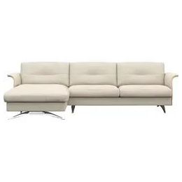 Ecksofa FLEXLUX "Glow, super bequem durch hochwertigem Sitzaufbau mit Federkern, L-Form" Sofas Gr. B/H/T: 273cm x 81cm x 158cm, Echtleder, Chaiselongue links, weiß (warm white) Modernes skandinavisches Design