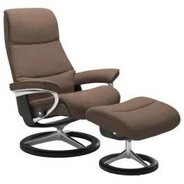 Relaxsessel stressless "View" Sessel Gr. ROHLEDER Stoff Q2 FARON, Cross Base Schwarz, Relaxfunktion-Drehfunktion-PlusTMSystem-Gleitsystem-BalanceAdaptTM, B/H/T: 82cm x 109cm x 81cm, braun (schwarz beige q2 faron) mit Signature Base, Größe M,Gestell Schwarz