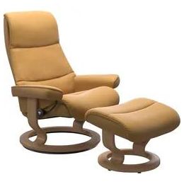 Relaxsessel stressless "View" Sessel Gr. Material Bezug, Cross Base Eiche, Ausführung Funktion, Größe B/H/T, gelb (honey) mit Classic Base, Größe L,Gestell Eiche