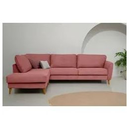 Ecksofa Home Affaire "MARSEILLE 278/202 cm, L-Form, Ottom. rechts/links" Sofas Gr. B/H/T: 278cm x 88cm x 202cm, Cord, Ottomane links, rosa (blush) mit Massivholzbeinen aus Eiche, verschiedene Bezüge und Farbvarianten