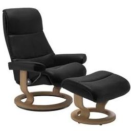 Relaxsessel stressless "View" Sessel Gr. Leder BATICK, Cross Base Eiche, Relaxfunktion-Drehfunktion-PlusTMSystem-Gleitsystem, B/H/T: 91cm x 109cm x 83cm, schwarz (schwarz batick) mit Classic Base, Größe L,Gestell Eiche