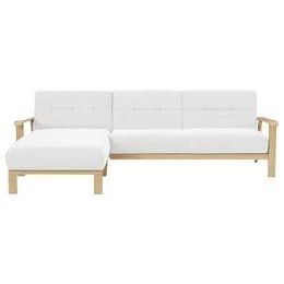 Sit & More Ecksofa SIT & MORE "Billund L-Form" Sofas Gr. B/H/T: 264cm x 88cm x 183cm, Microfaser, Recamiere links, mit Schlaffunktion, weiß Armlehnen aus Buchenholz in natur, verschiedene Bezüge und Farben