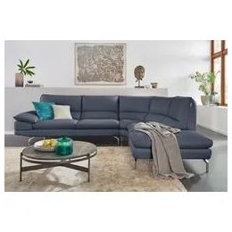 Ecksofa Calia italia "Dave, italienisches Designsofa L-Form, erstklassiger Sitzkomfort" Sofas Gr. B/H/T: 297cm x 87cm x 97cm, Leder BULL, Ottomane rechts, blau (dunkelblau) Ottomane wahlweise links oder rechts, in zwei tollen Lederqualitäten