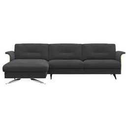 Ecksofa FLEXLUX "Glow, super bequem durch hochwertigem Sitzaufbau mit Federkern, L-Form" Sofas Gr. B/H/T: 273cm x 81cm x 158cm, Lederoptik, Chaiselongue links, grau (shark grey) Modernes skandinavisches Design