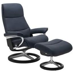 Relaxsessel stressless "View" Sessel Gr. Leder PALOMA, Cross Base Schwarz, Relaxfunktion-Drehfunktion-PlusTMSystem-Gleitsystem-BalanceAdaptTM, B/H/T: 82cm x 109cm x 81cm, blau (oxford paloma) mit Signature Base, Größe M,Gestell Schwarz