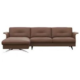 Ecksofa FLEXLUX "Glow, super bequem durch hochwertigem Sitzaufbau mit Federkern, L-Form" Sofas Gr. B/H/T: 273cm x 81cm x 158cm, Echtleder, Chaiselongue links, braun (old chestnut brown) Modernes skandinavisches Design