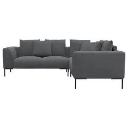 Ecksofa FLEXLUX "Sava, gleichschenklig, bequem mit hohem Sitzkomfort" Sofas Gr. B/H/T: 285cm x 94cm x 285cm, Lederoptik, Schenkel rechts, 2,5 Sitzer-Ecke -2,5 Sitzer, grau (elephant grey) Taschenferderkern-Sitz mit Kaltschaum, lose Rücken- & Dekokissen