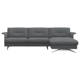 Ecksofa FLEXLUX "Glow, super bequem durch hochwertigem Sitzaufbau mit Federkern, L-Form" Sofas Gr. B/H/T: 273cm x 81cm x 158cm, Lederoptik, Chaiselongue rechts, grau (elephant grau) Modernes skandinavisches Design