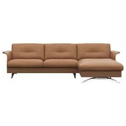 Ecksofa FLEXLUX "Glow, super bequem durch hochwertigem Sitzaufbau mit Federkern, L-Form" Sofas Gr. B/H/T: 273cm x 81cm x 158cm, Echtleder, Chaiselongue rechts, braun (modern cognac brown) Modernes skandinavisches Design