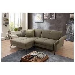 Ecksofa SET ONE BY Musterring "SO 4400 V" Sofas Gr. B/H/T: 259cm x 84cm x 167cm, Struktur weich AMSTERDAM, Recamiere links, mit Armteilverstellung-mit Kopfteilverstellung-mit Sitting-Bett motorisch-Kaltschaum, grün (khaki) wahlweise mit motorischer Bettfunktion & Kopfverstellung, Fuß schwarz