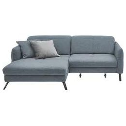 Ecksofa SET ONE BY Musterring "SO 4400 V" Sofas Gr. B/H/T: 259cm x 84cm x 167cm, Struktur weich AMSTERDAM, Recamiere links, mit Armteilverstellung-mit Kopfteilverstellung-mit Sitting-Bett motorisch-PUR-Schaumstoff, blau (blau/grau) wahlweise mit motorischer Bettfunktion & Kopfverstellung, Fuß schwarz