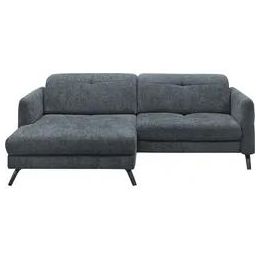 Ecksofa SET ONE BY Musterring "SO 4400 V" Sofas Gr. B/H/T: 259cm x 84cm x 167cm, Chenille JOY, Recamiere links, mit Armteilverstellung-ohne Kopfteilverstellung-ohne Sitting-Bett motorisch, blau (blau/grau) wahlweise mit motorischer Bettfunktion & Kopfverstellung, Fuß schwarz