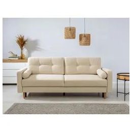 2-Sitzer Home Affaire "AMREI" Sofas Gr. B/H/T: 222cm x 93cm x 99cm, Luxus-Microfaser weich, Bonell, Polyurethanschaum, beige (creme) incl. 2 Rollen-Zierkissen, Bettkasten und Schlaffunktioen