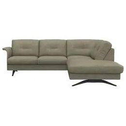 Ecksofa FLEXLUX "Glow, super bequem durch hochwertigem Sitzaufbau mit Federkern, L-Form" Sofas Gr. B/H/T: 236cm x 81cm x 224cm, Bouclé, Ottomane rechts, Armlehnen in Walnuss, grün (fall grün) Modernes skandinavisches Design